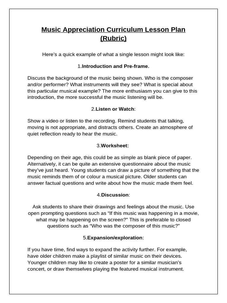 Music Appreciation Curriculum Lesson Plan | PDF