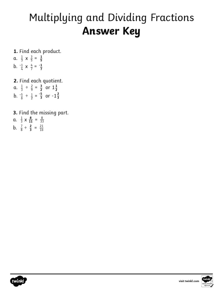 Answer Key Multiplying and Dividing Fractions Exit Ticket | PDF