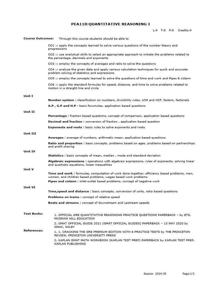 Pea110 - Quantitative Reasoning I | PDF | Graduate Management Admission ...