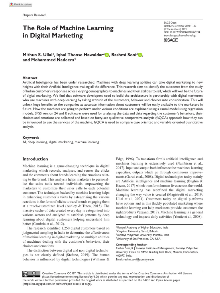 The Role of Machine Learning in Digital | PDF | Machine Learning ...