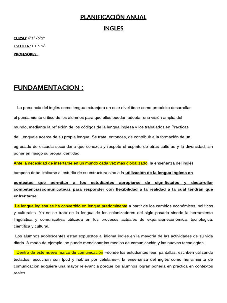 Planificación 6to 1ra | PDF | Enseñando | Comunicación