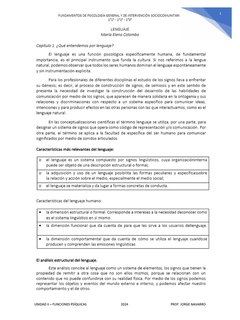 LENGUAJE - María Elena Colombo | PDF | Pensamiento | Sicología
