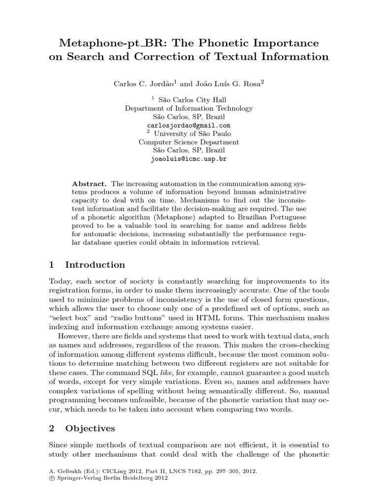 JordaoRosa Metaphone-Pt BR The Phonetic Importance On Search and ...