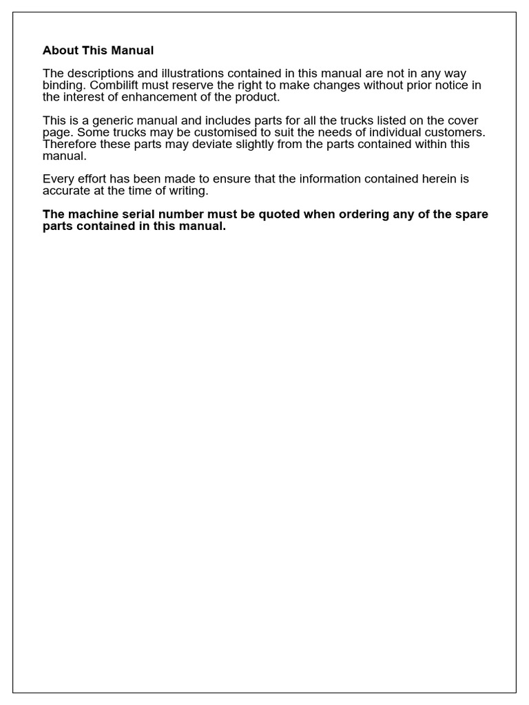 Combilift Manual Overview and Parts Guide | PDF | Truck | Screw