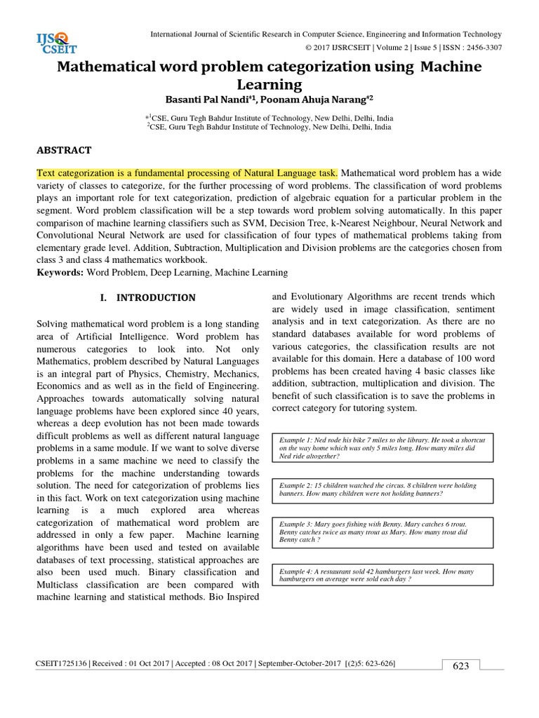 4 Mathematical - Word - Problem - Categorization | PDF | Statistical Classification | Support ...