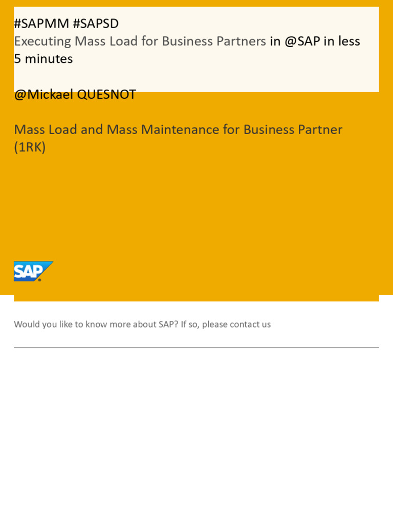 Mass Load for Business Partners in SAP | PDF | System Software ...