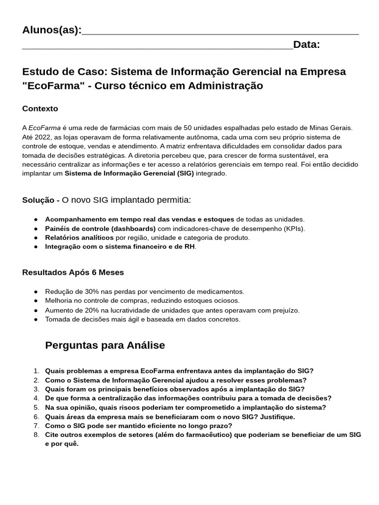 Sistemas de Info Adm Estudo de Caso | PDF