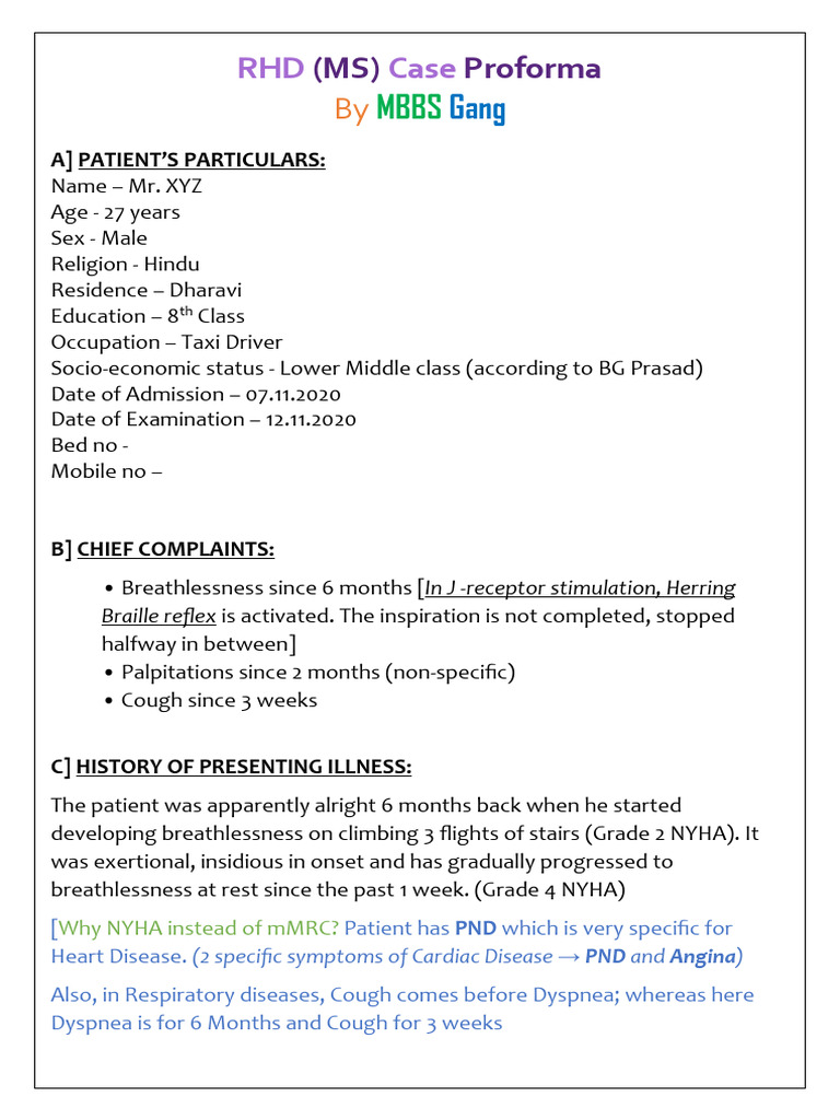 RHD Case Proforma: Patient Assessment | PDF | Heart | Pulse
