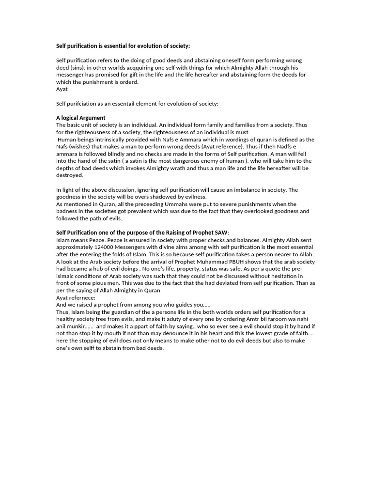 Importance of Self Purification in Society | PDF | Prophets And ...