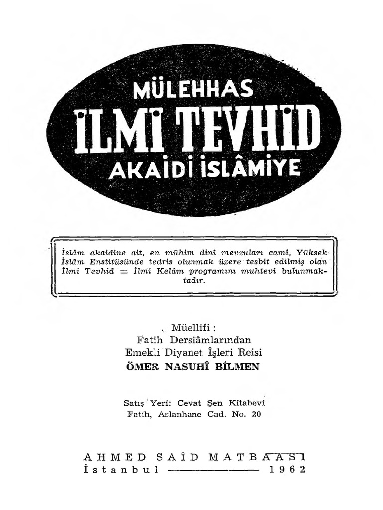 Ömer Nasuhi Bilmen Mülehhas İlmi Tevhid Akaidi İslâmiye | PDF