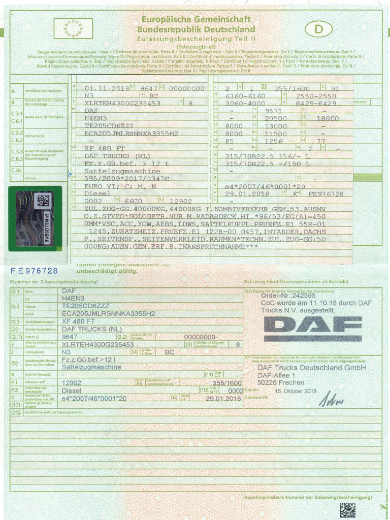 Zulassungsbescheinigung Teil I + II | PDF