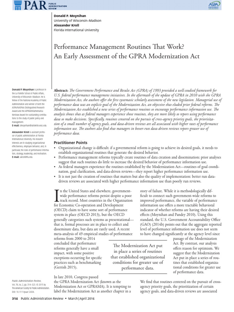 Performance Management Routines Th at Work? An Early Assessment of the ...