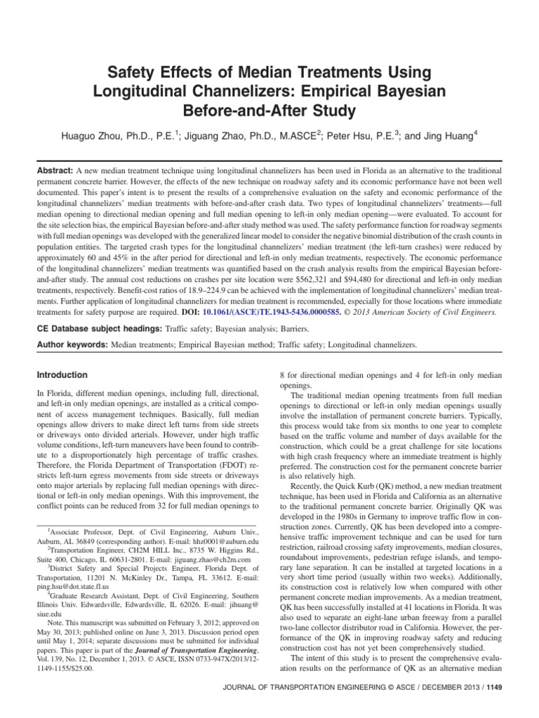 Safety Effects of Median Treatments Using Longitudinal Channelizers ...