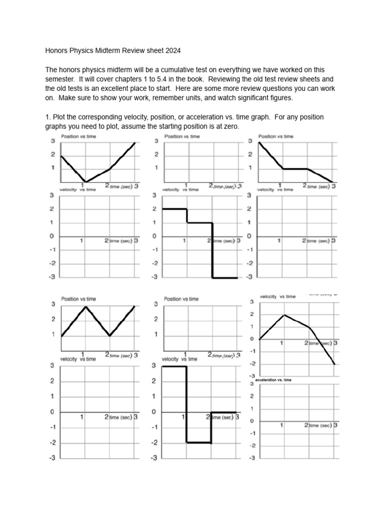 Honors Physics Midterm Review Fall 24 | PDF | Force | Tension (Physics)