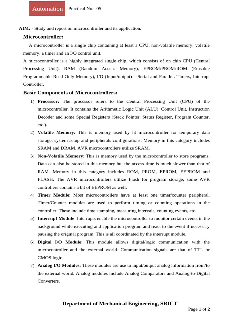 05 - Automation Practical No. 05 | PDF | Microcontroller | Computer Memory