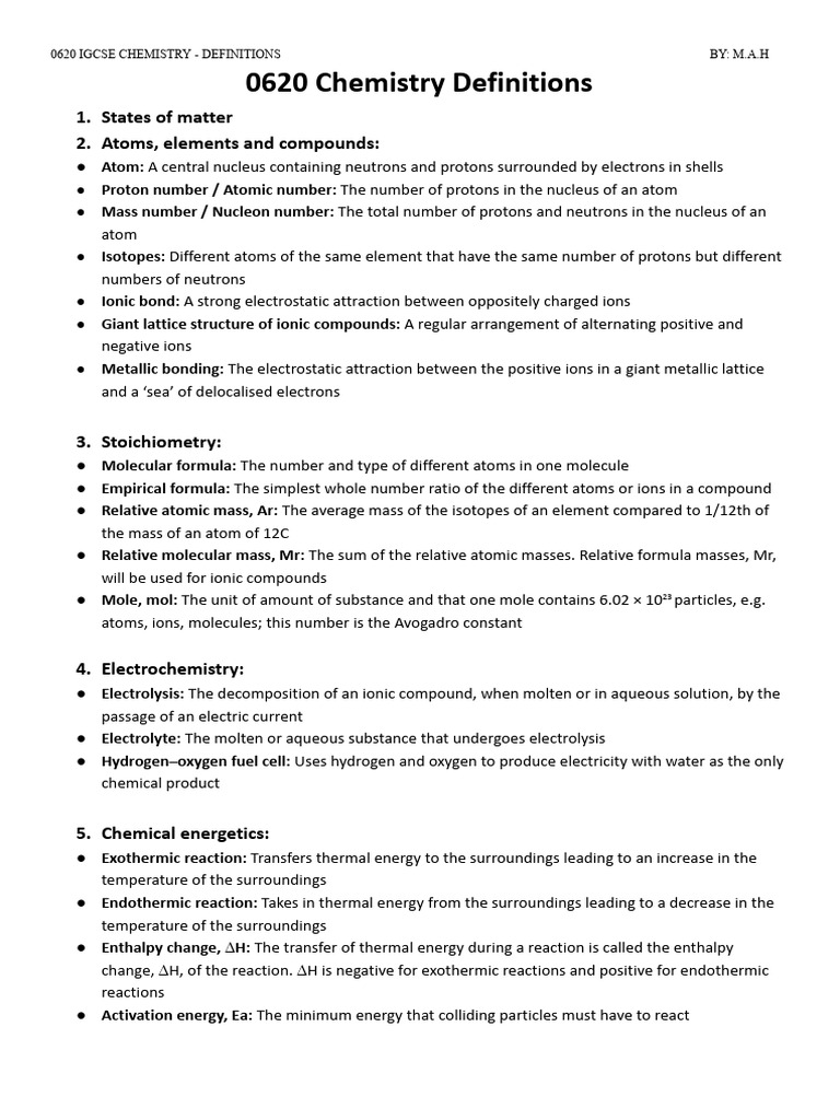 Chemistry Definitions | PDF | Redox | Chemical Reactions