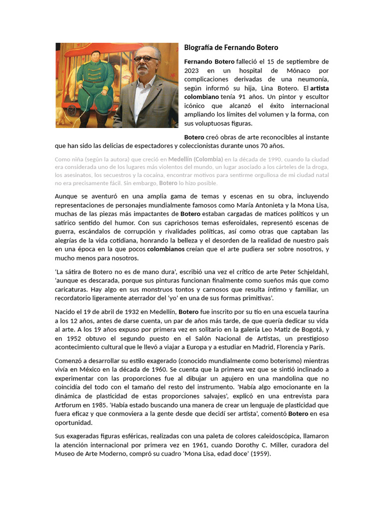 Biografía de Fernando Botero | PDF