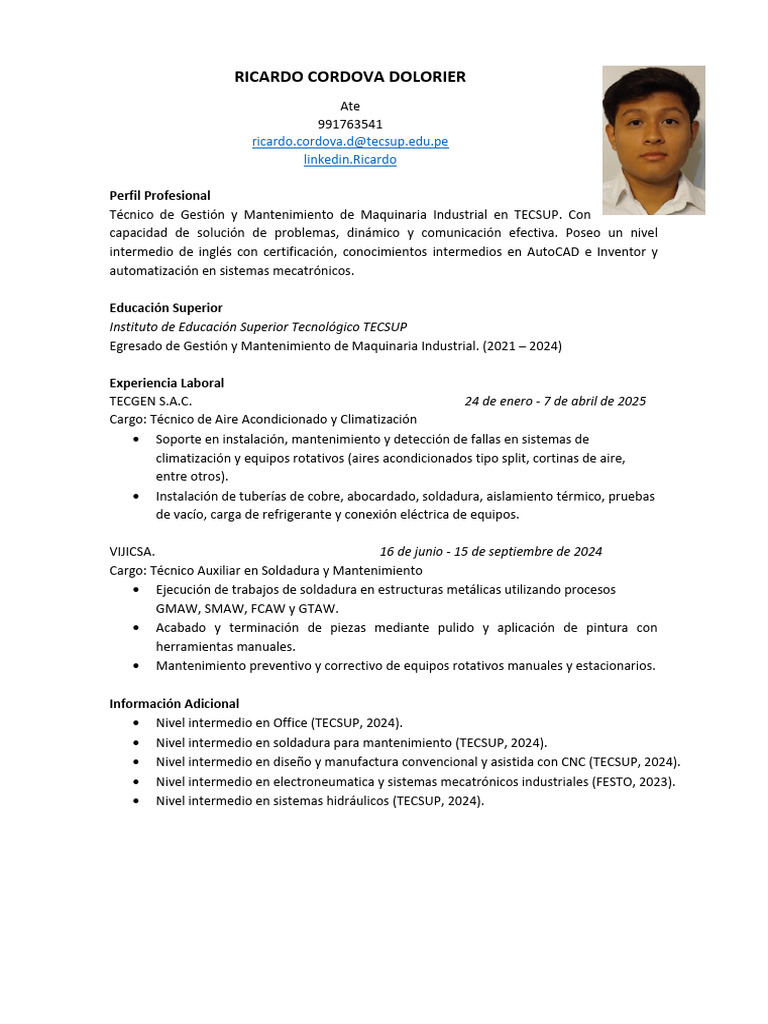 CV Ricardo Cordova Do Lori Er | PDF