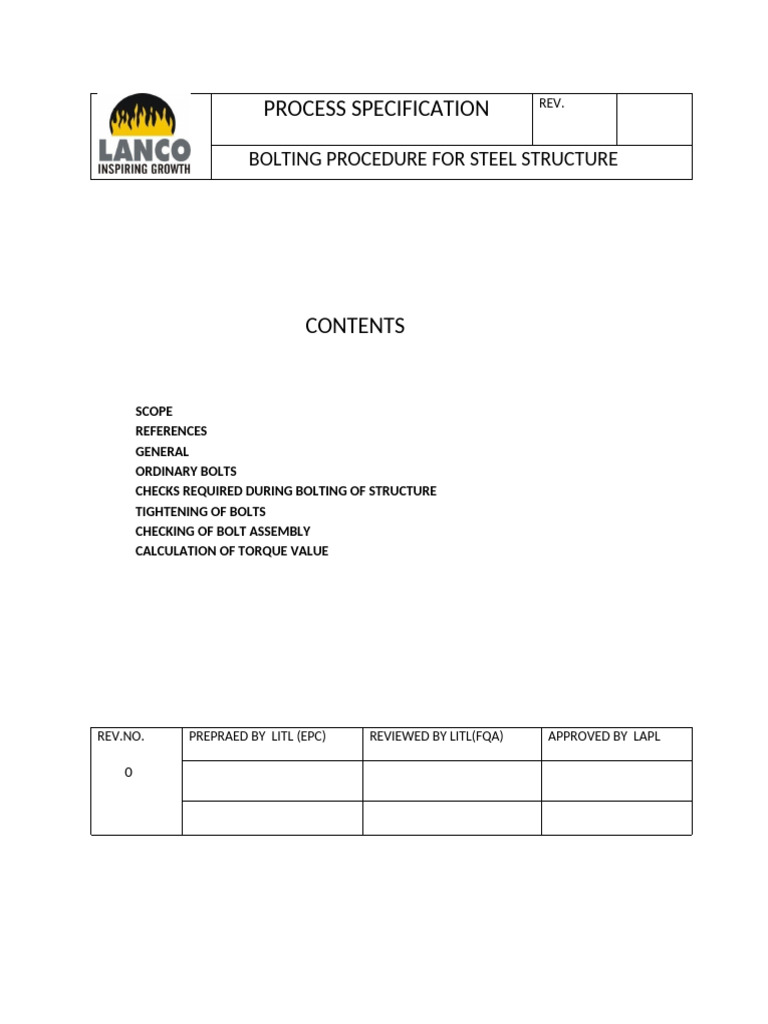 Procedure For Bolt Tighting | PDF | Screw | Nut (Hardware)