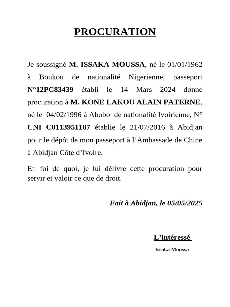 Procuration pour retrait de passeport | PDF
