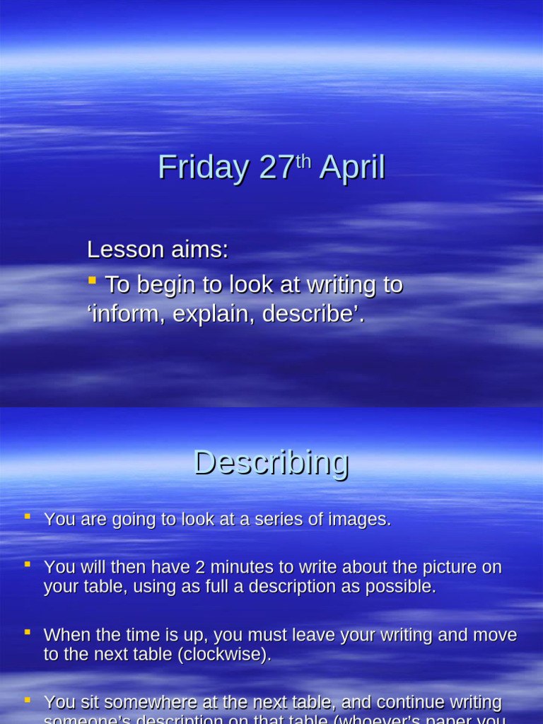 Descriptive Writing Lesson Year 8 | PDF