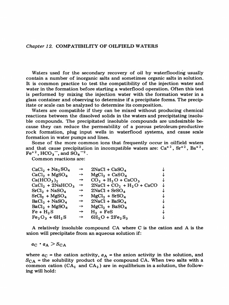 Chapter 12 Compatibility of Oilfield Waters 1975 | PDF | Salt ...