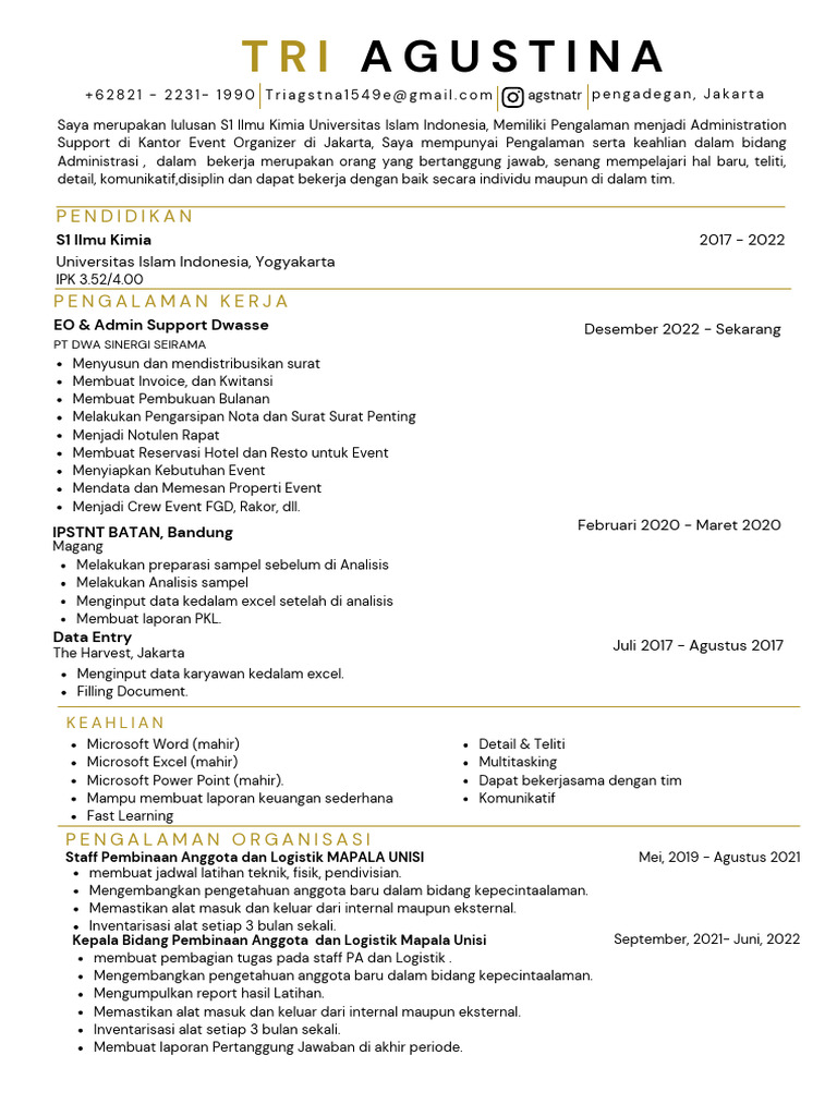 Lulusan Kimia Berpengalaman Administrasi | PDF