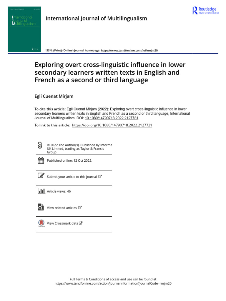Exploring Overt Cross Linguistic Influen | PDF | Second Language | Multilingualism