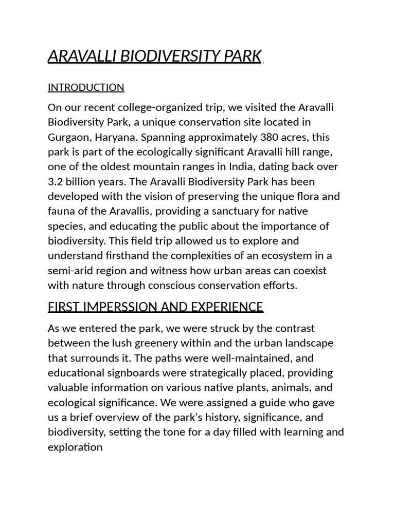 Aravalli Biodiversity Park Field Report | PDF | Conservation Biology ...