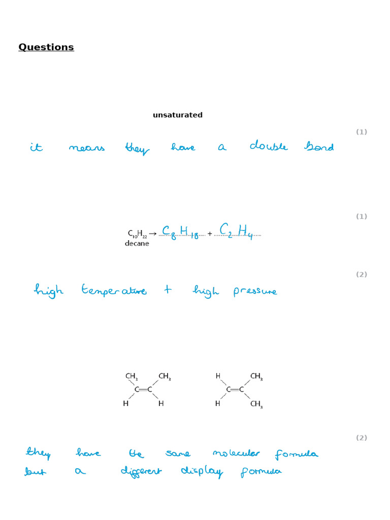 Alkenes/Alkanes with Answers - CHEMISTRY GCSE | PDF | Atoms | Proton