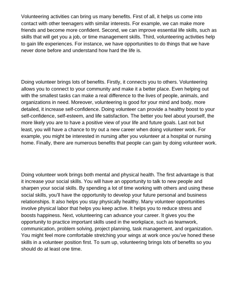 Benefits of Volunteering for Teens | PDF
