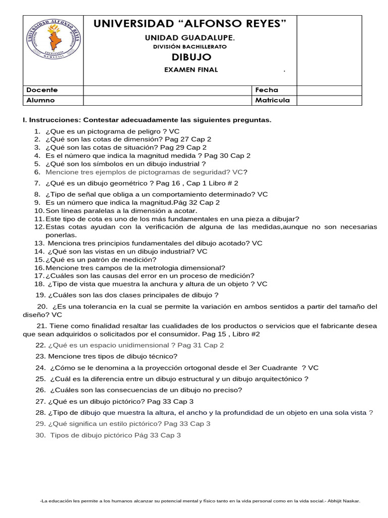 Examen Final Dibujo | PDF | Dibujo | Dibujo técnico