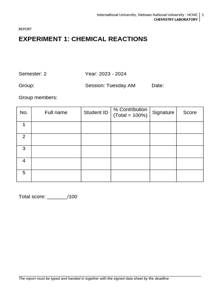 ChemLab - Report 1 Guideline | PDF | Experiment | Chemistry