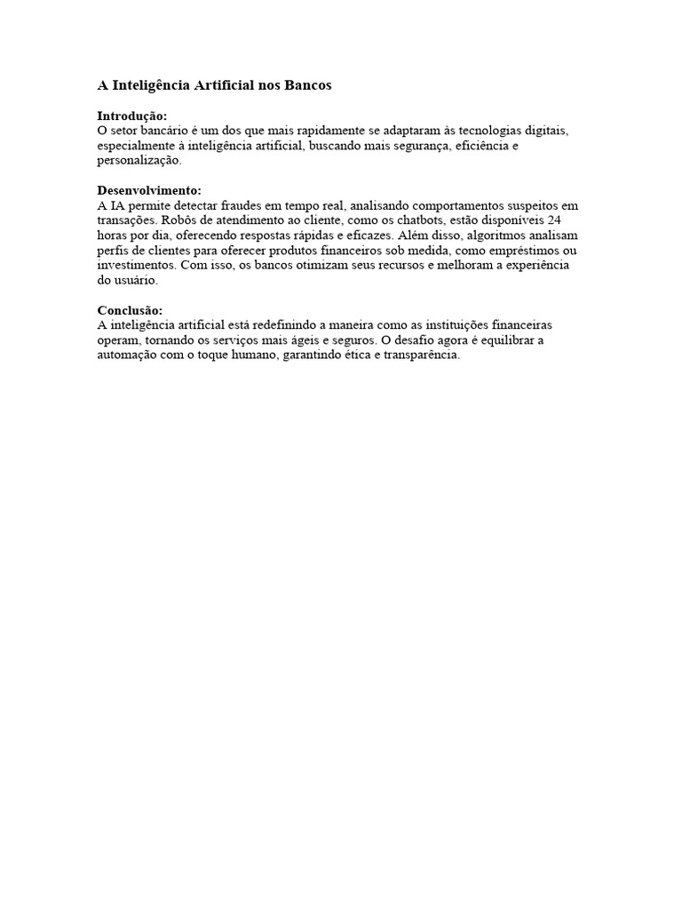 A Inteligência Artificial Nos Bancos | PDF