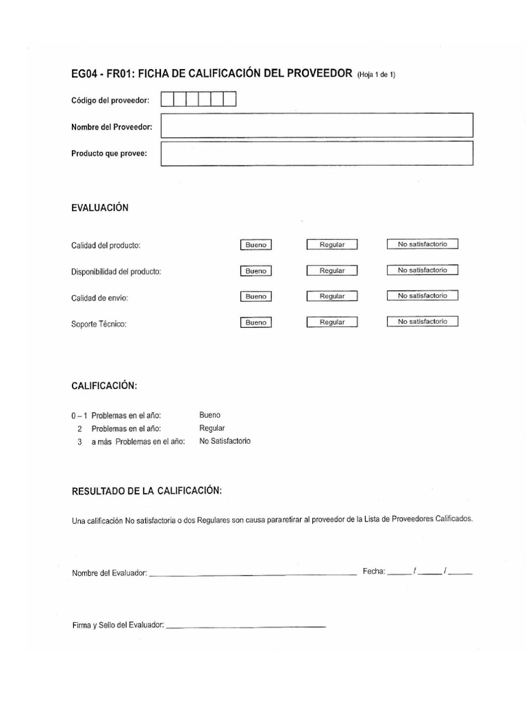 Eg04 Fr01 Ficha de Calificación de Proveedor | PDF