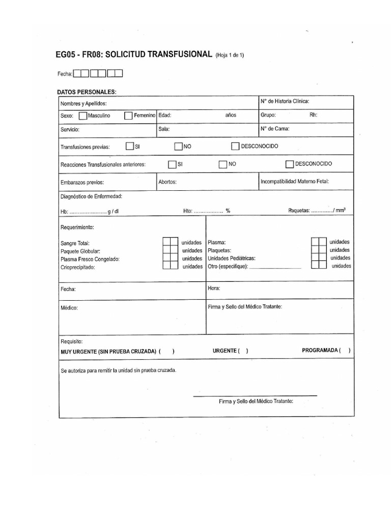 Eg05 FR08 Solicitud Transfusional Eg05 FR12 Consentimiento Informado | PDF