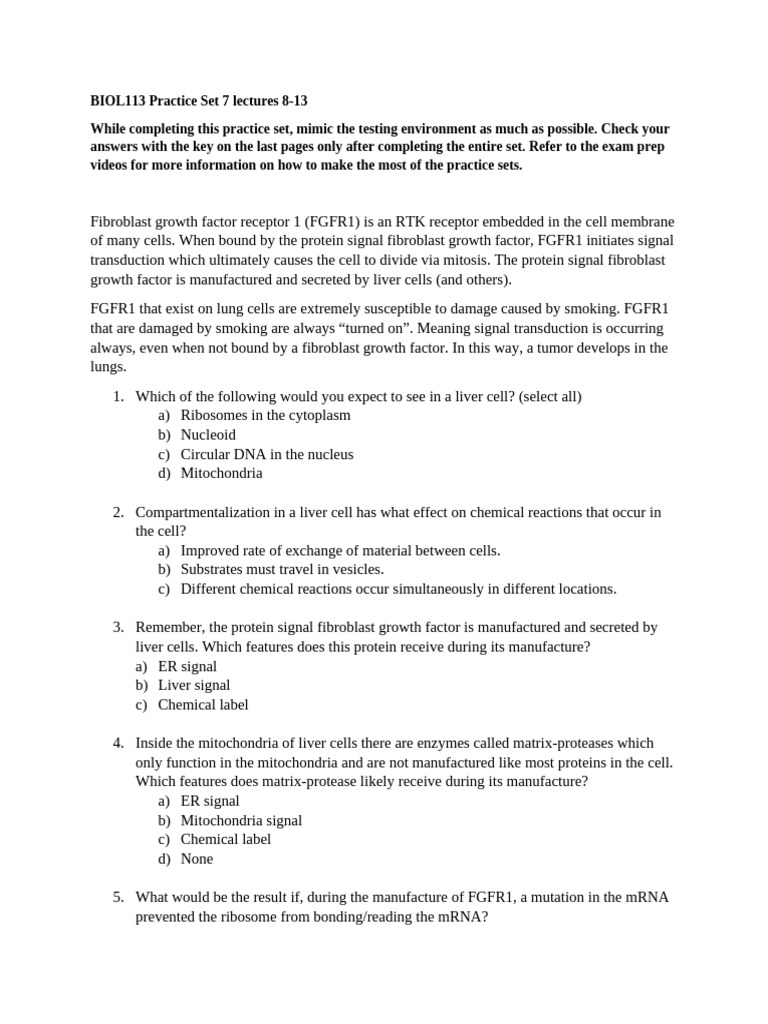 BIOL113 Practice Set 7 Lectures 8-13 | PDF | Cell Signaling | Dna Repair