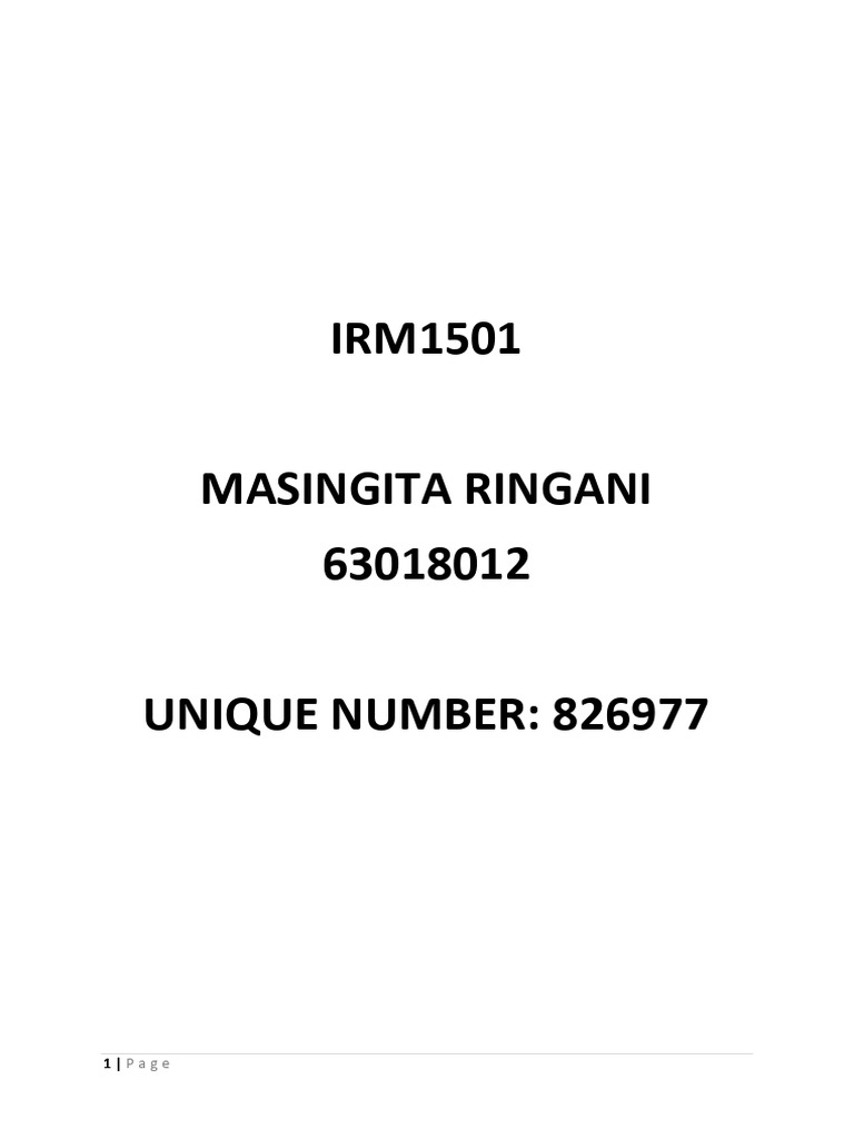 Unisa LLB IRM1501 ASSIGN 1 | PDF | Informed Consent | Integrity