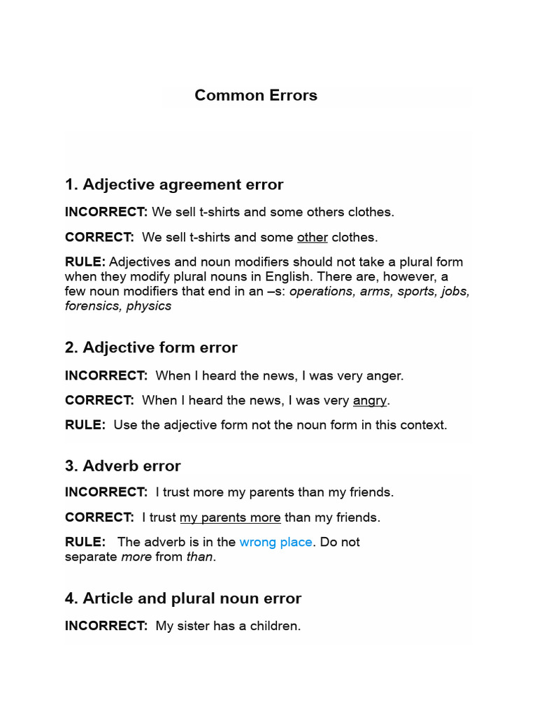 Common Errors Theory 2 | PDF | Grammatical Number | Verb