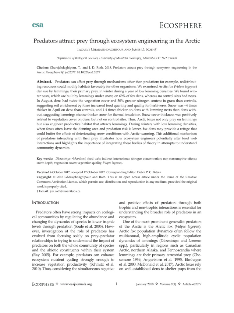 Ecosphere - 2018 - Gharajehdaghipour - Predators Attract Prey Through Ecosystem Engineering in ...