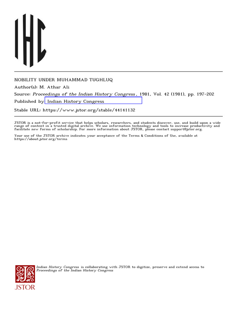 Nobility Under Muhammad Tughlaq by Athar Ali | PDF