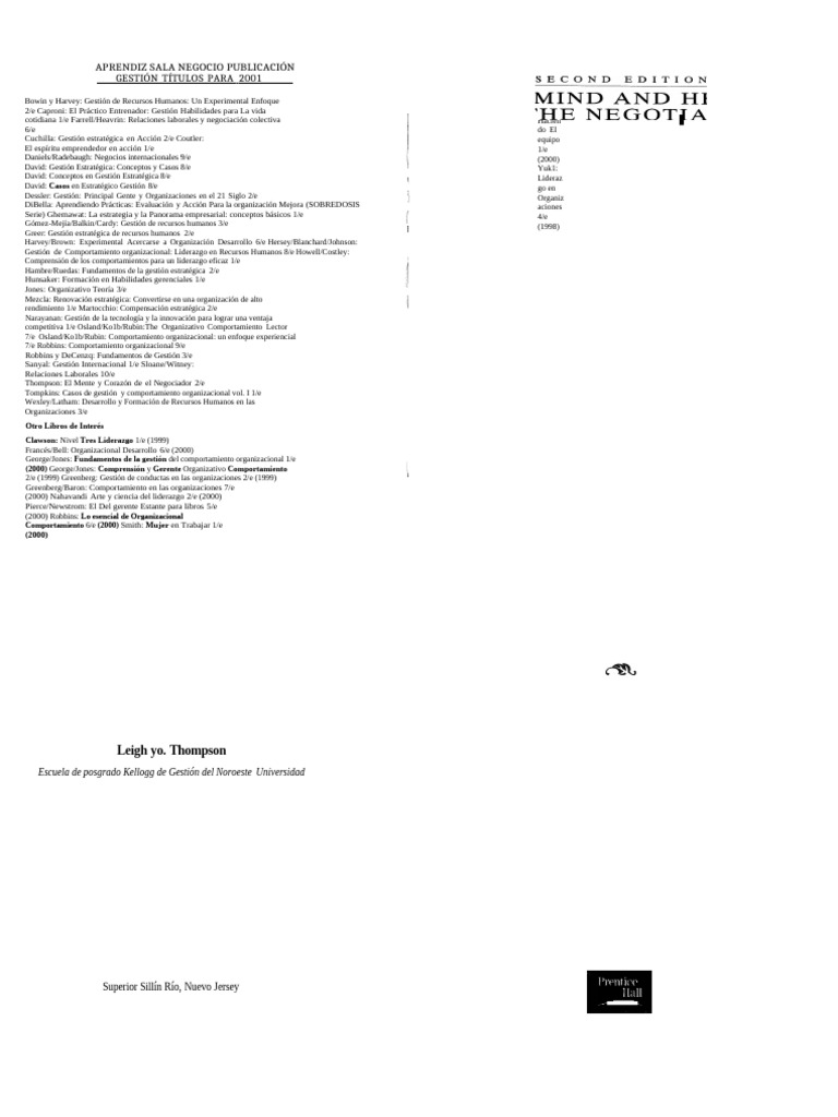 Thompson, L., (2008) - Developing A Negotiating Style. The Mind and Heart of The Negotiator. Cap ...