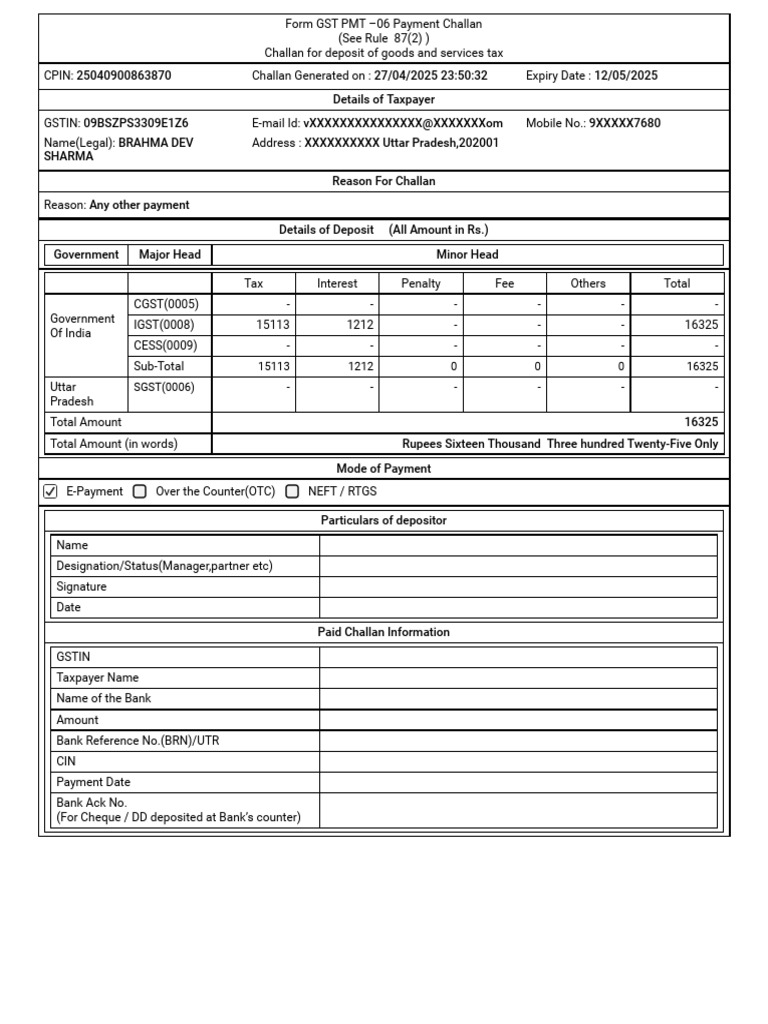 GST-CHALLAN (48) | PDF | Money | Government Of India