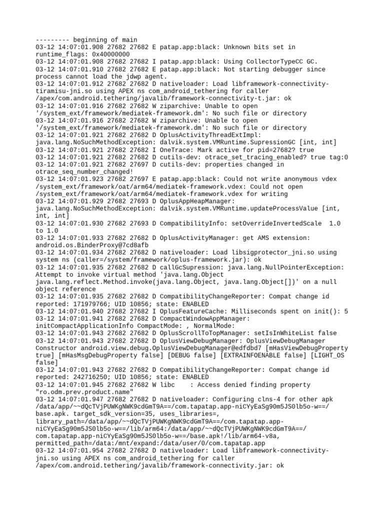 com.tapatap.app_logcat | PDF | Operating System Technology | Computer Architecture