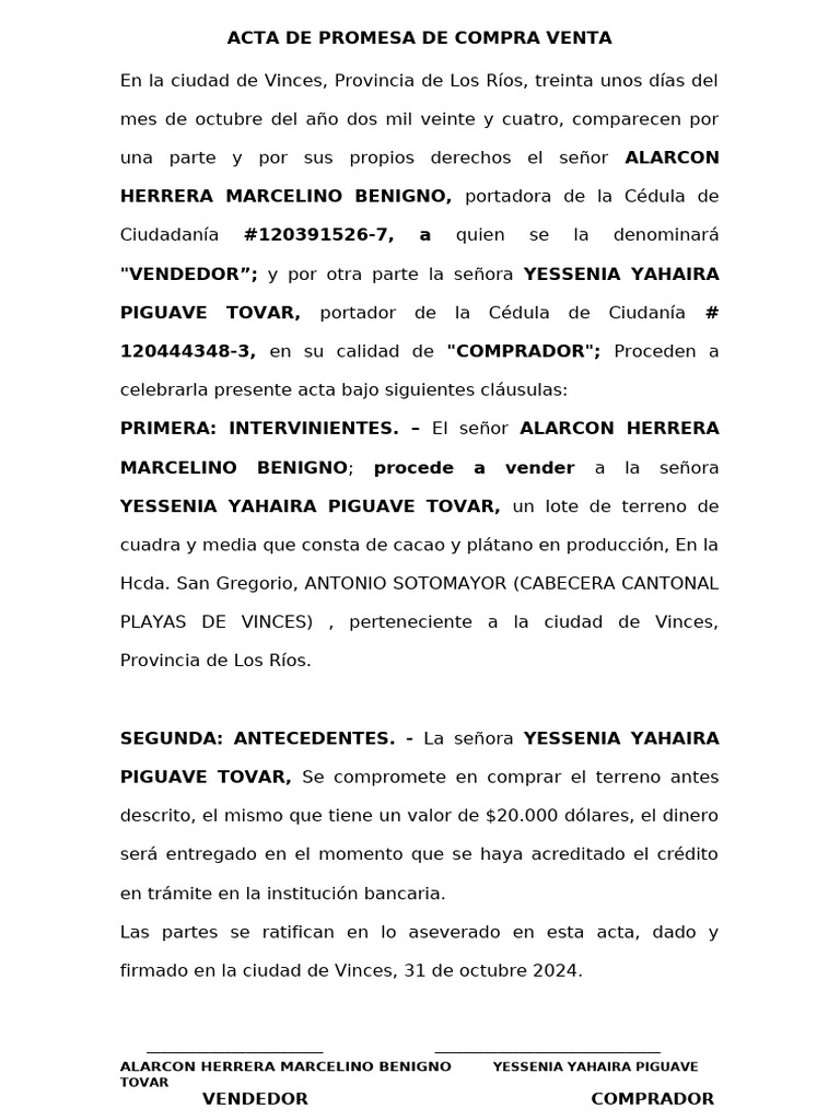 Acta de Promesa de Compra Venta | PDF