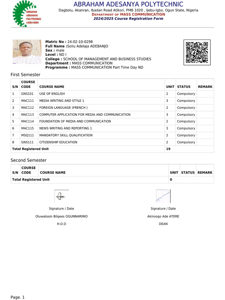 Course Registration Form | PDF
