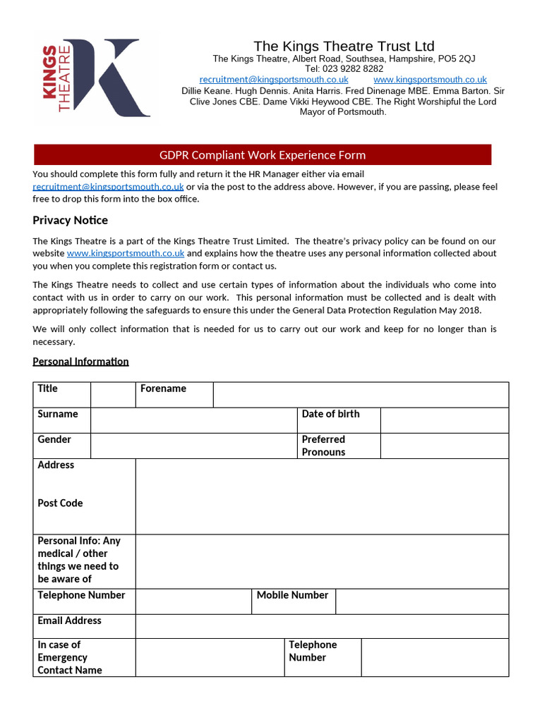 Work Experience Application Form (1) | PDF | Justice | Crime & Violence