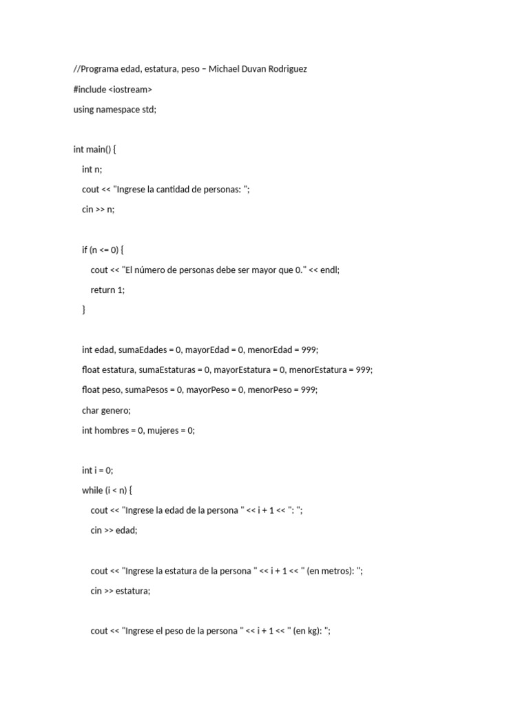 Programa Edad, Estatura, Peso - Michael Duvan Rodriguez | PDF