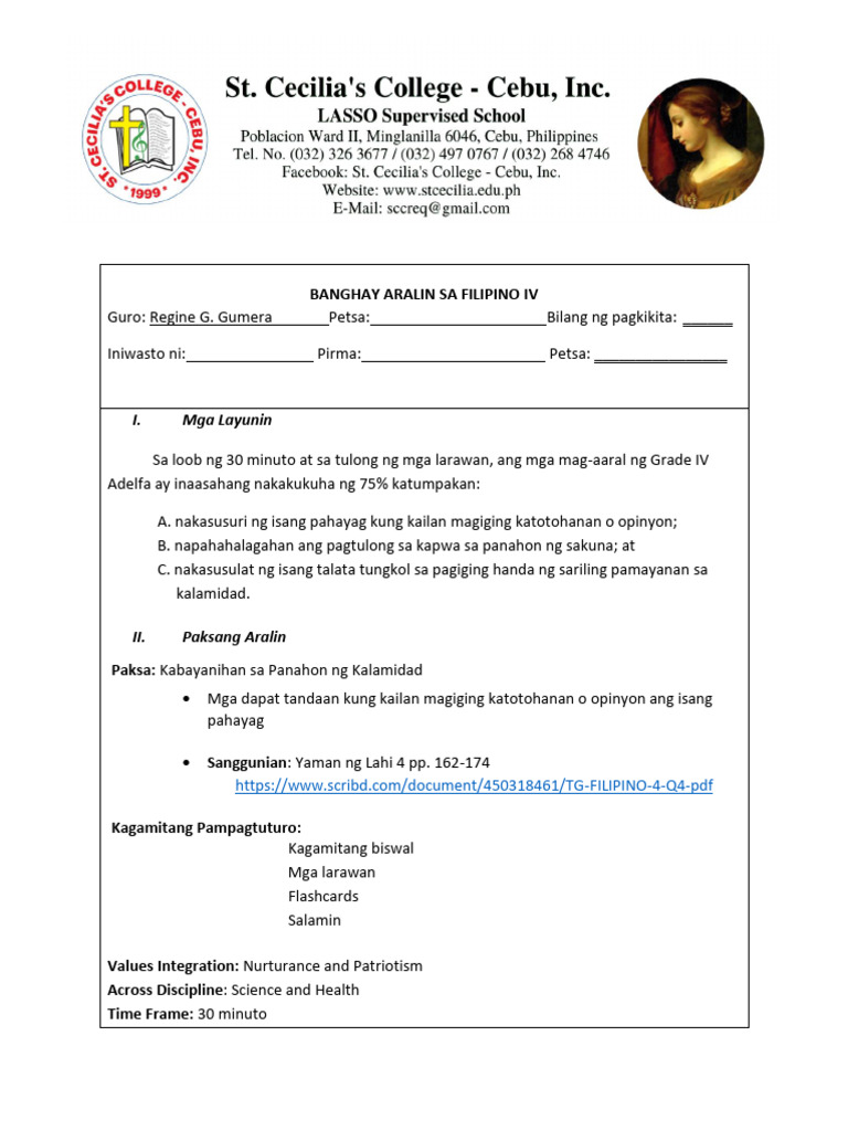 Banghay Aralin Sa Filipino Iv | PDF