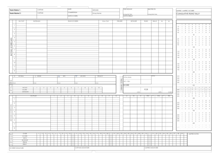 Cricket Match Score Sheet Template | PDF | Sports | Team Sports